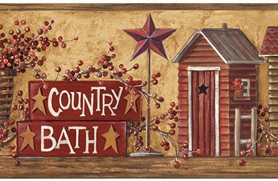 Country Bath Wallpaper Border Hk4650bd - Etsy