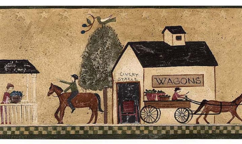 Primitive Country Lane Wallpaper Border Cl45004b - Etsy