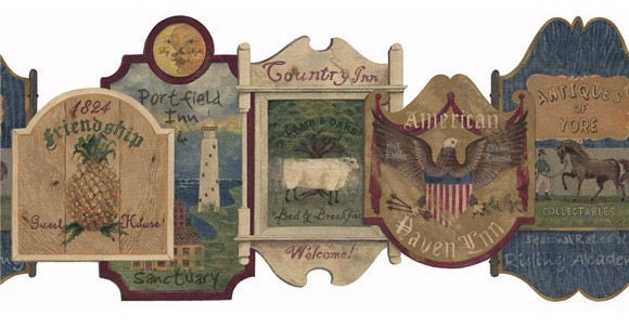 Country Signs Die-cut Wallpaper Border Navy Bs7092b | Etsy