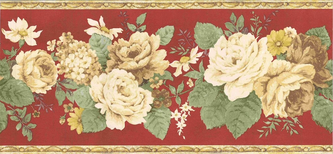 Vintage Floral Red Wallpaper Border FDB03081 - Etsy