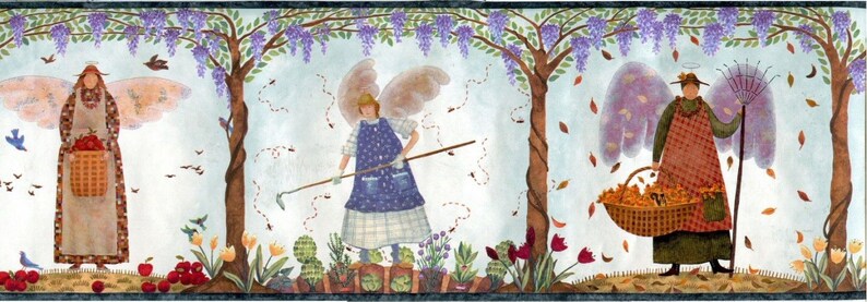 Country Folkart Harvest Angels Wallpaper Border Ha61141b - Etsy