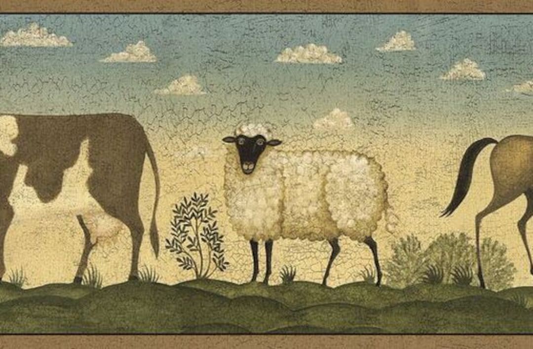 Primitive Folk Art Animals Wallpaper Border 250b69203 - Etsy