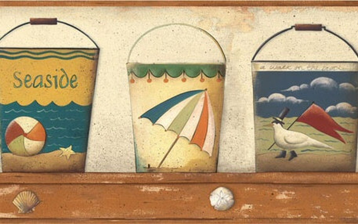 Beach Pails Wallpaper Border Hah15012b - Etsy