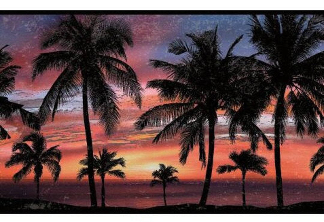 Paradise Palm Wallpaper Border Orange/purple Bp8157bd - Etsy