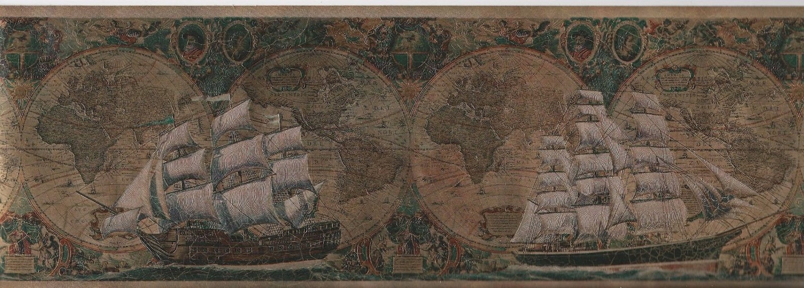 Satin Old World Sailing Ship Map Wallpaper Border 53524 | Etsy