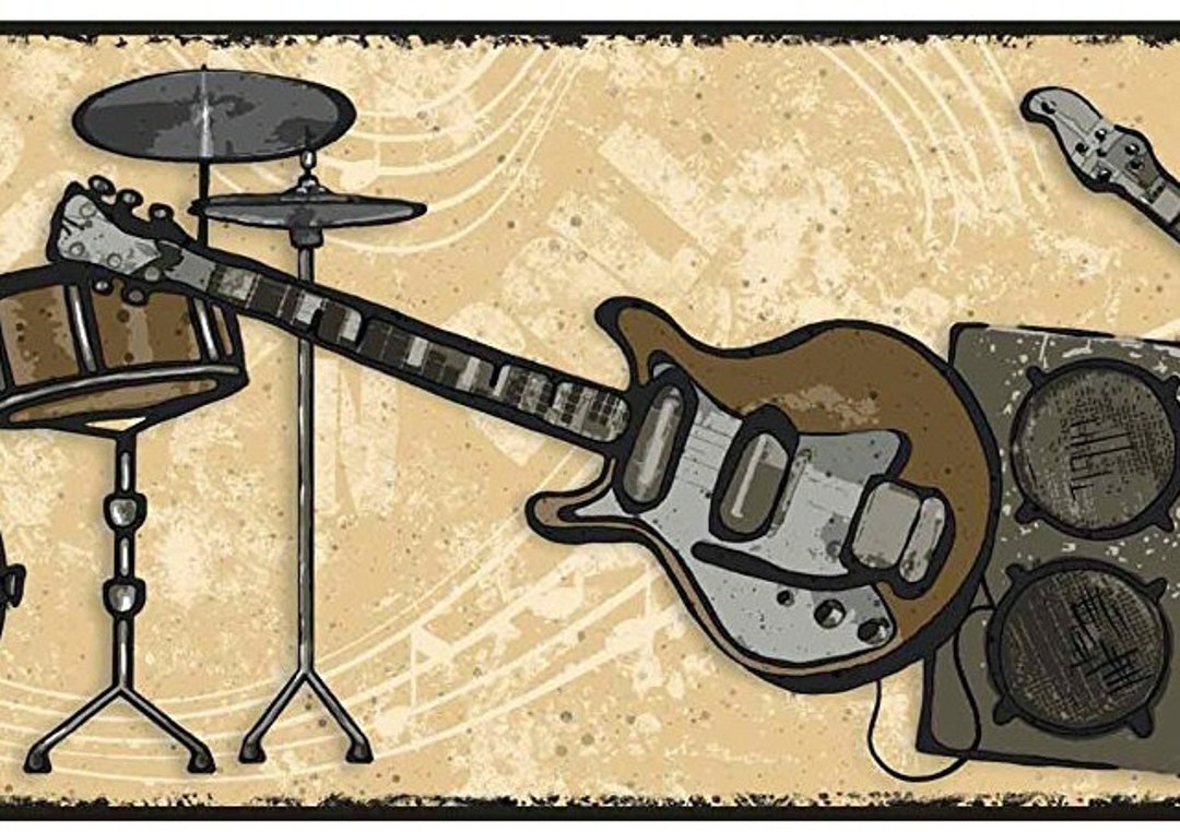 Rock N Roll Guitar Music Wallpaper Border Bg1677b - Etsy