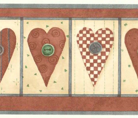 Country Button Hearts Wallpaper Border Dm7145b - Etsy