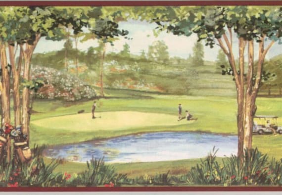 Golfers on Golf Course Wallpaper Border Bv021212b | Etsy