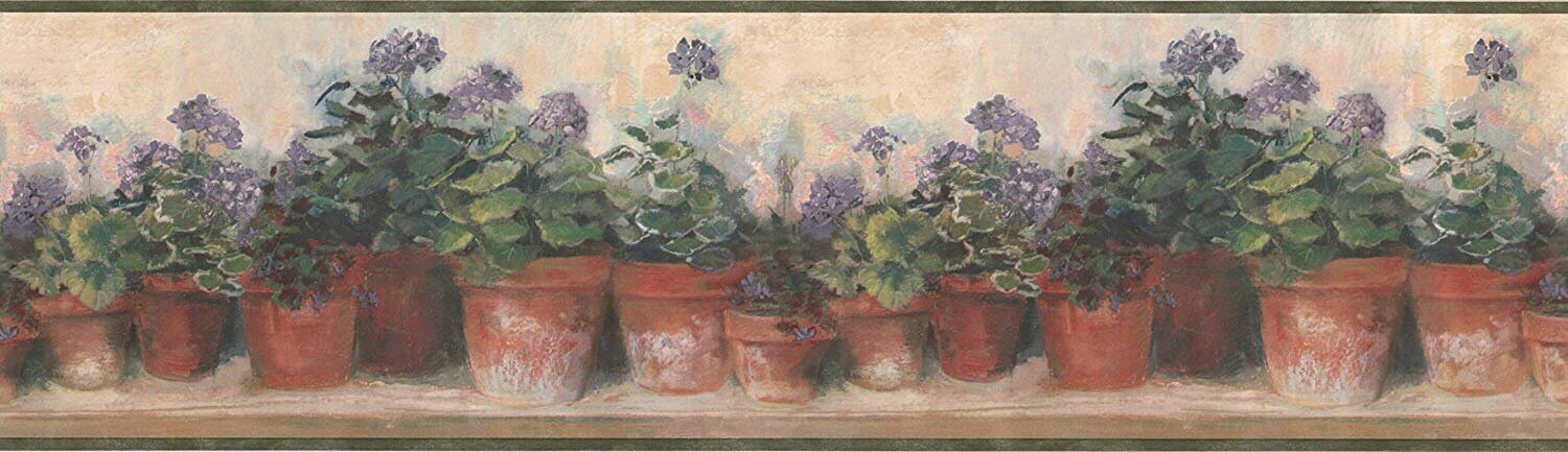 Potted Geraniums Wallpaper Border Pc95082b - Etsy