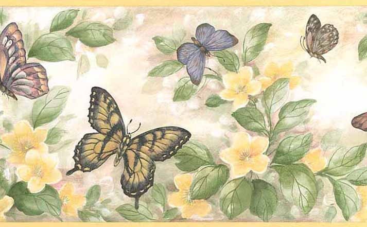 Butterfly Flowers Wallpaper Border 81b38633 - Etsy