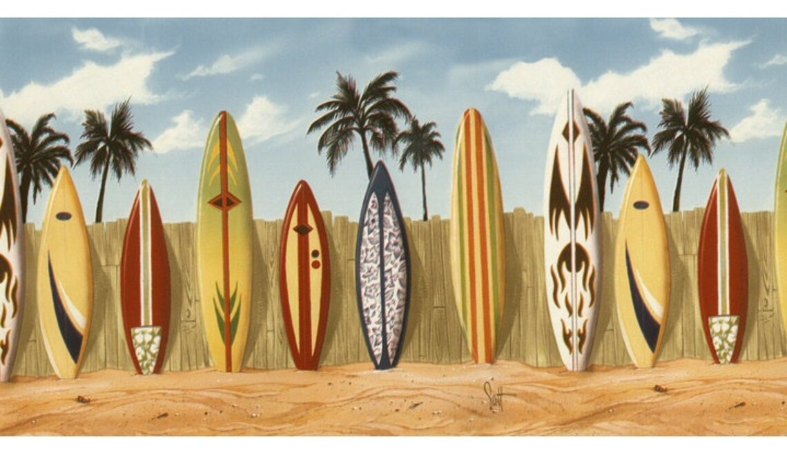 Surfboards Beach Wallpaper Border 144b07141 - Etsy