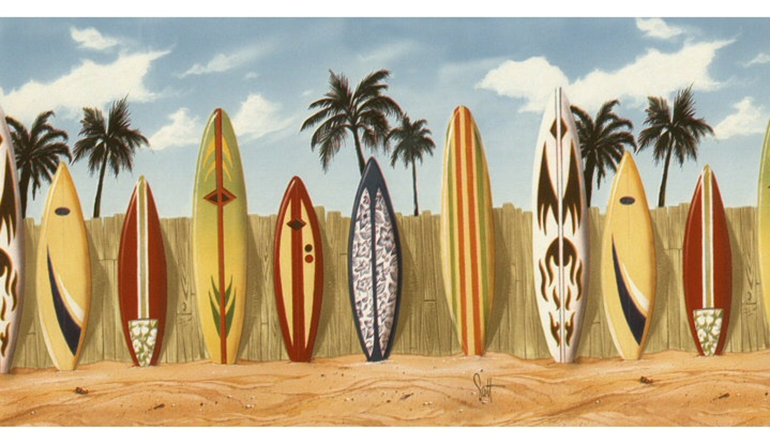 Surfboards Beach Wallpaper Border 144b07141 - Etsy