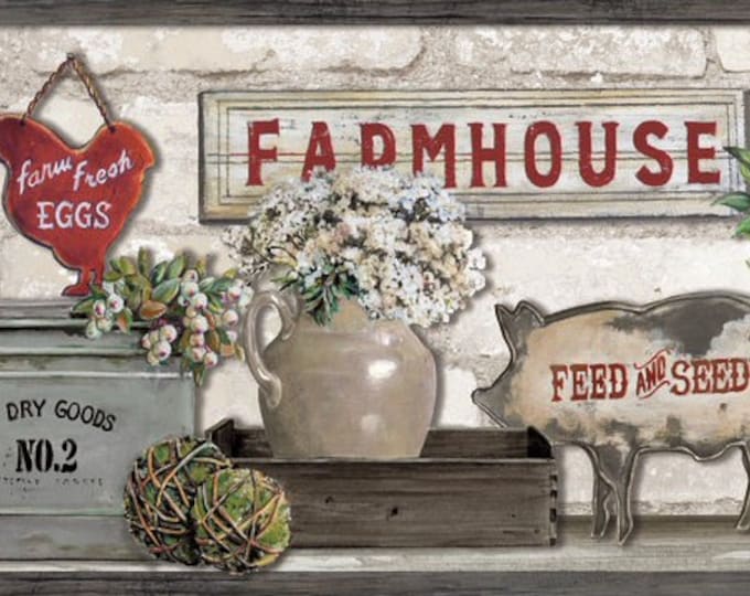 Country Kitchen Wallpaper Border, Primitive Folk Art Home Baking ...