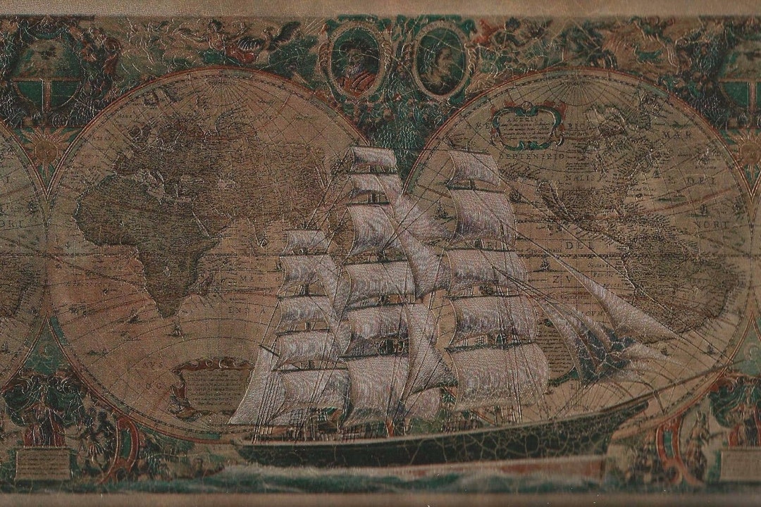Satin Old World Sailing Ship Map Wallpaper Border 53524 - Etsy