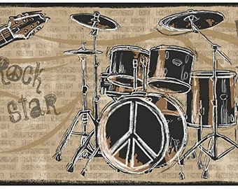 Rock N' Roll Guitar Music Black/pink Wallpaper Border | Etsy