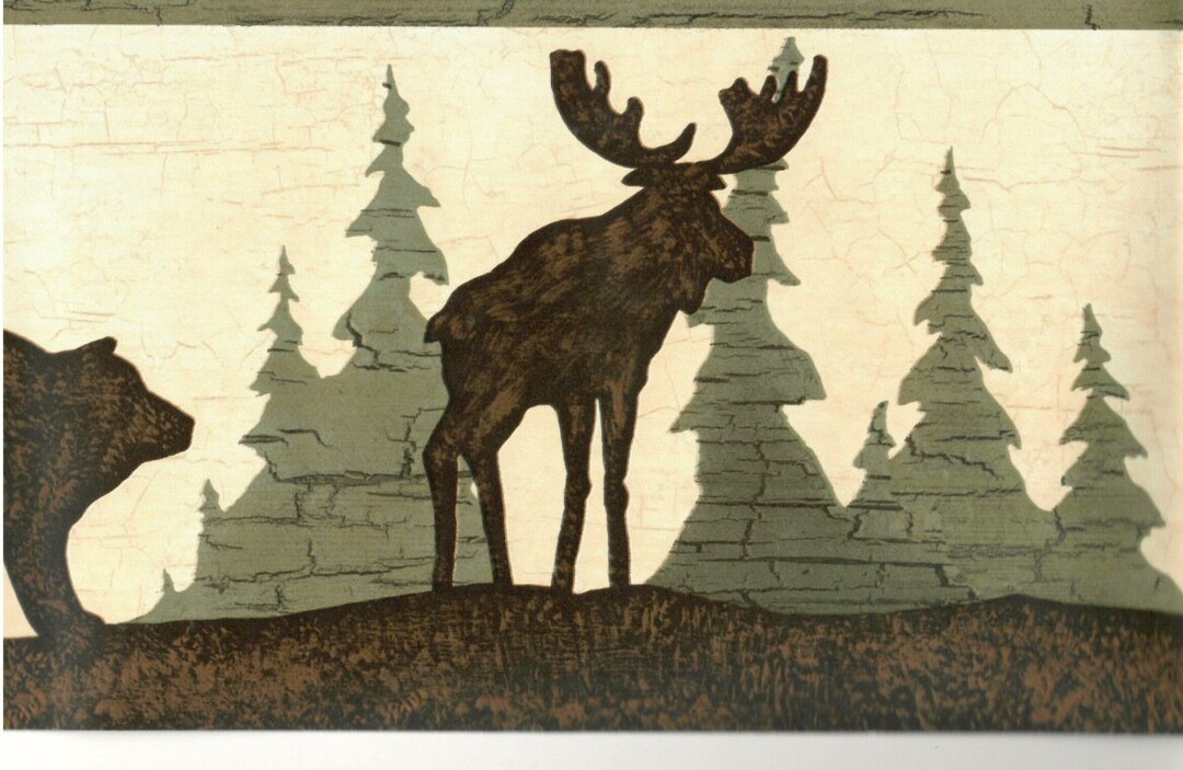 Moose, Bear, Pine Trees Silhouettes Wallpaper Border B96513 - Etsy