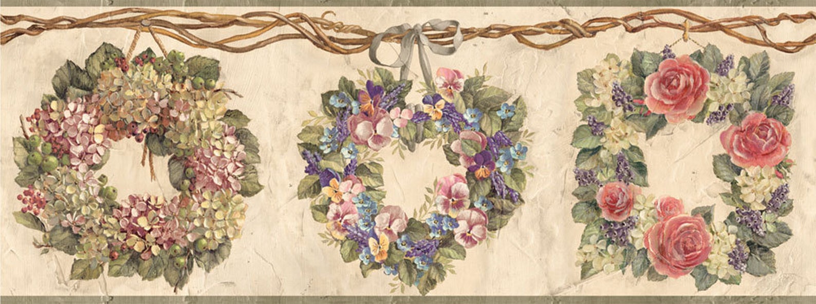 Hanging Wreaths Wallpaper Border Hah15092b - Etsy