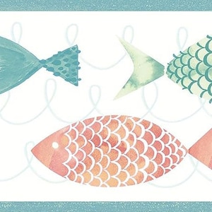 Orange Teal Key West Fish Wallpaper Border Chesapeake 3113-12211B - Etsy