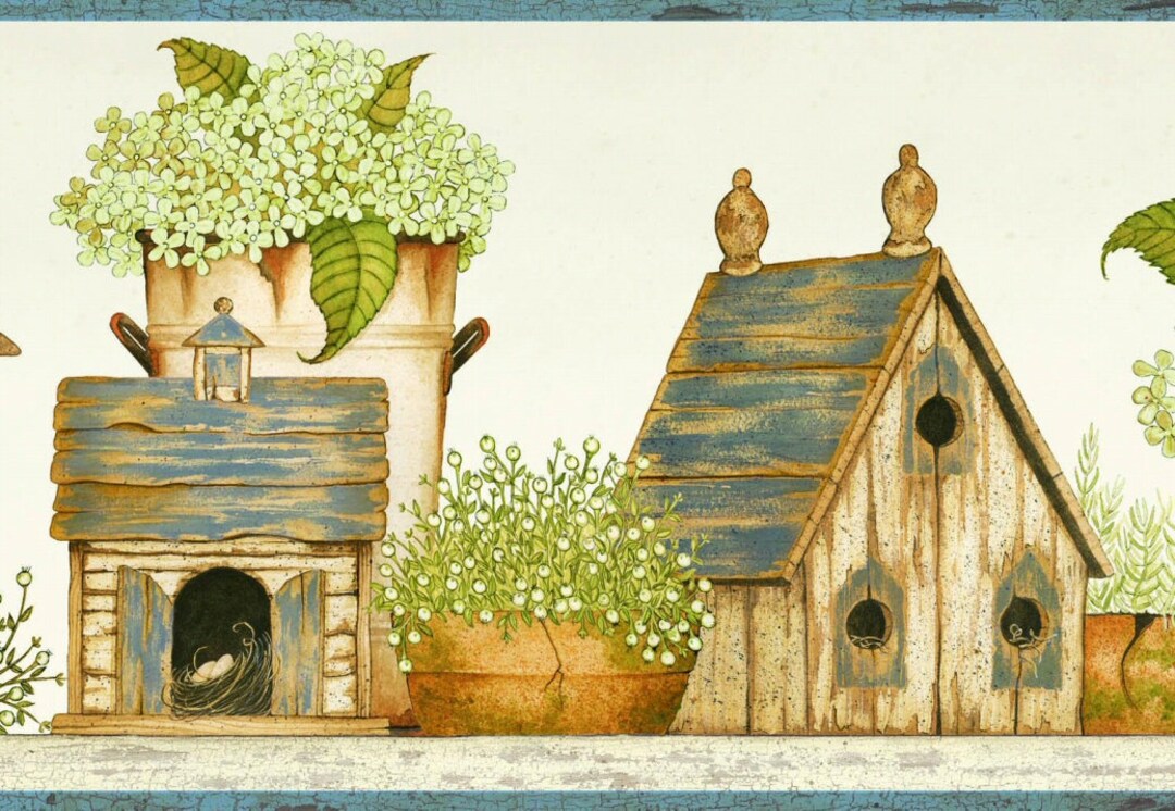 Cottage Birdhouses Wallpaper Border Ffr05032b - Etsy