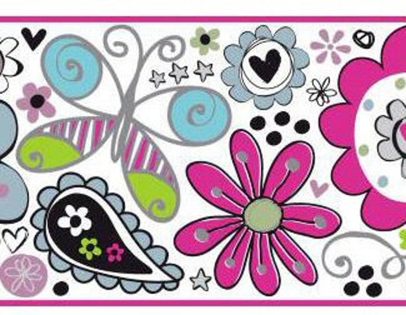 Doodlerific Funky Floral Wallpaper Border Bs5415b | Etsy