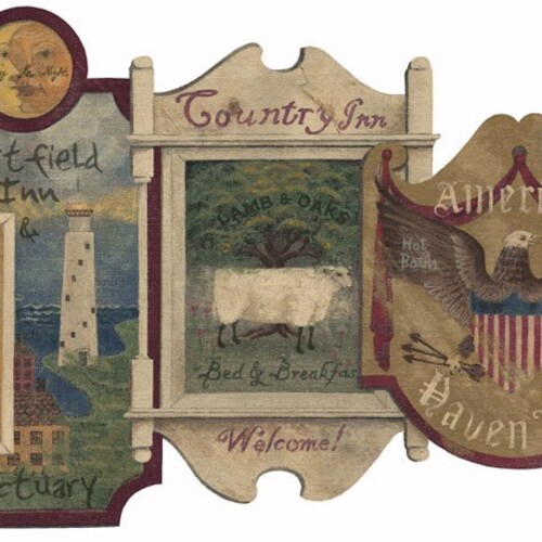 Country Signs Die-cut Wallpaper Border Burgundy Bs7093b - Etsy