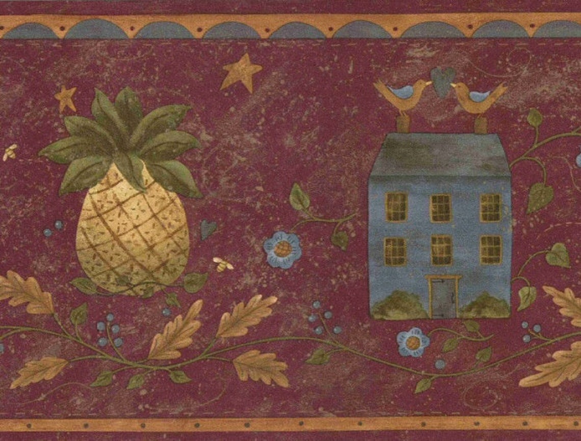 Primitive Folk Art House Pineapple Wallpaper Border 245b57456 - Etsy