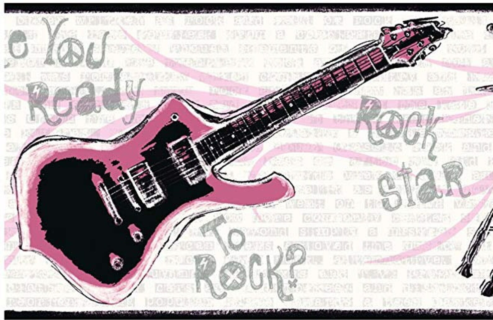 Rock N' Roll Guitar Music Black/pink Wallpaper Border | Etsy