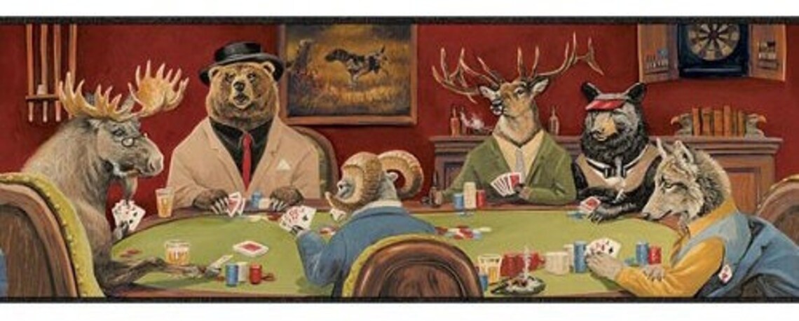 Animals Playing Poker Game Wallpaper Border Fp00371b Ll50163b - Etsy ...