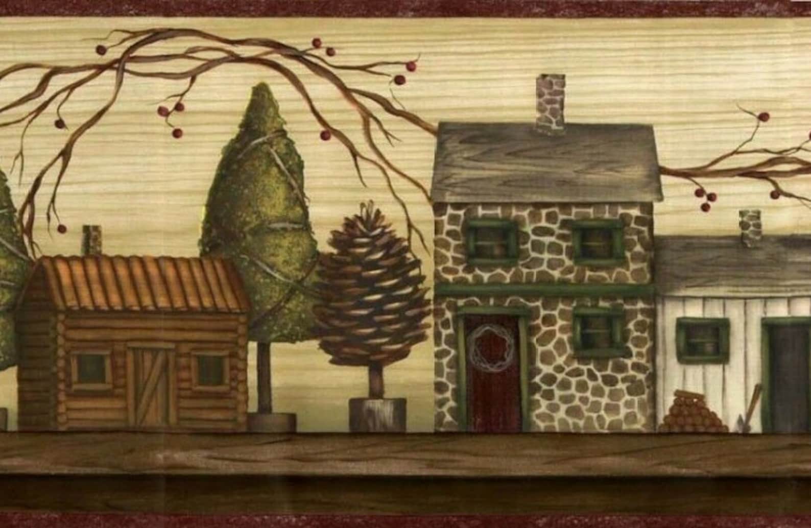 Rustic Lodge Cabins Wallpaper Border Tc48072b - Etsy