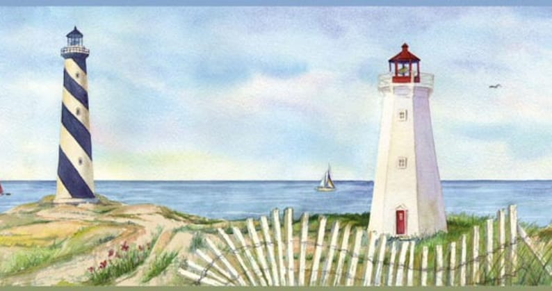 Coastal Lighthouse Wallpaper Border - Etsy