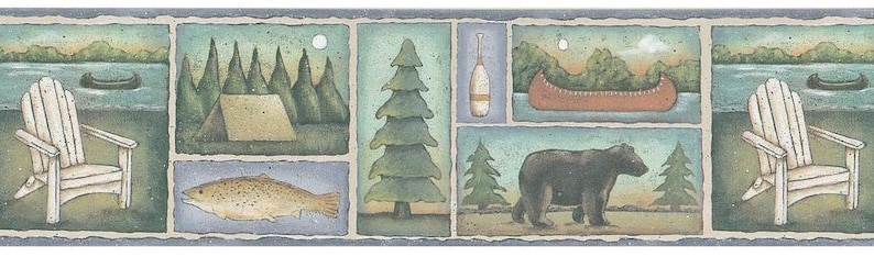 Sunset Lake Blue Lakeside Evening Wallpaper Border 93777FP - Etsy