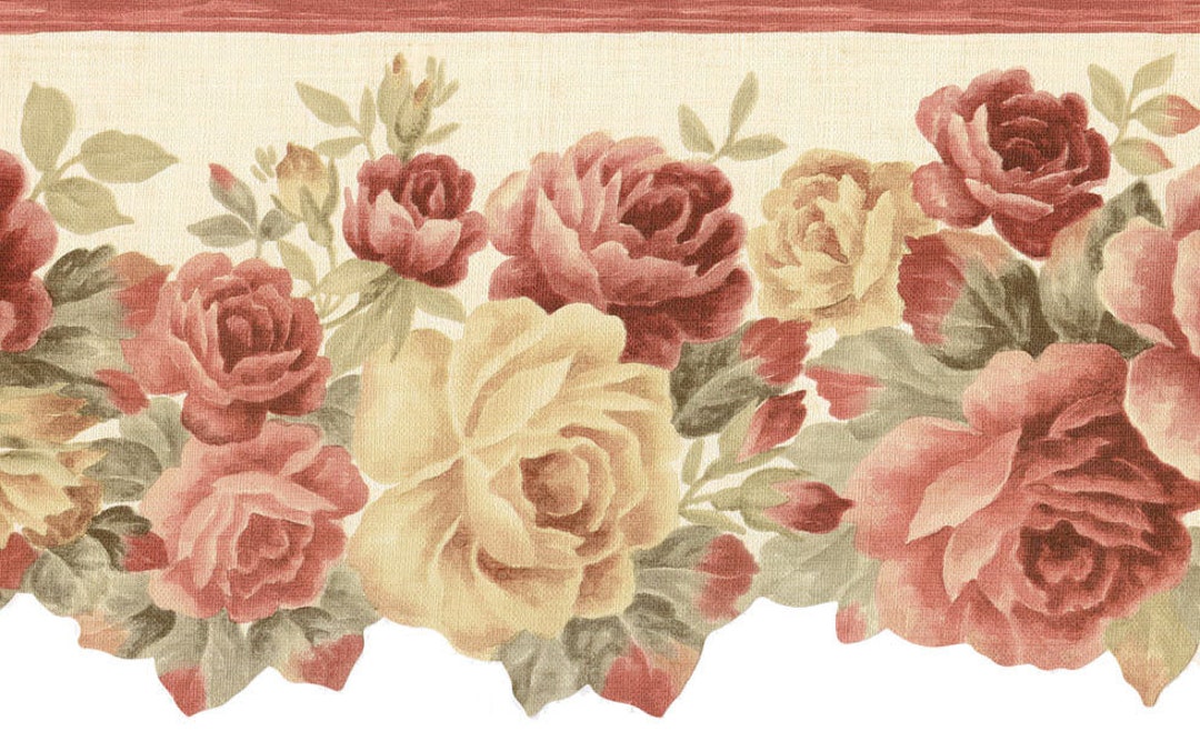 Floral Rose Wallpaper Border Cn79402dc - Etsy