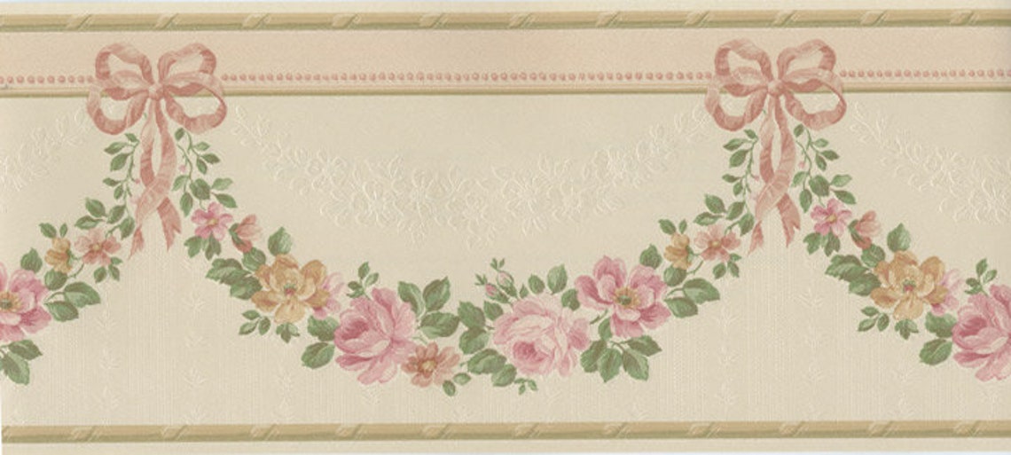 Satin Floral Rose Swag Wallpaper Border 979b73516 - Etsy