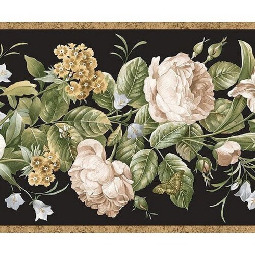 Cabbage Rose Floral Wallpaper Border Qt18133b - Etsy