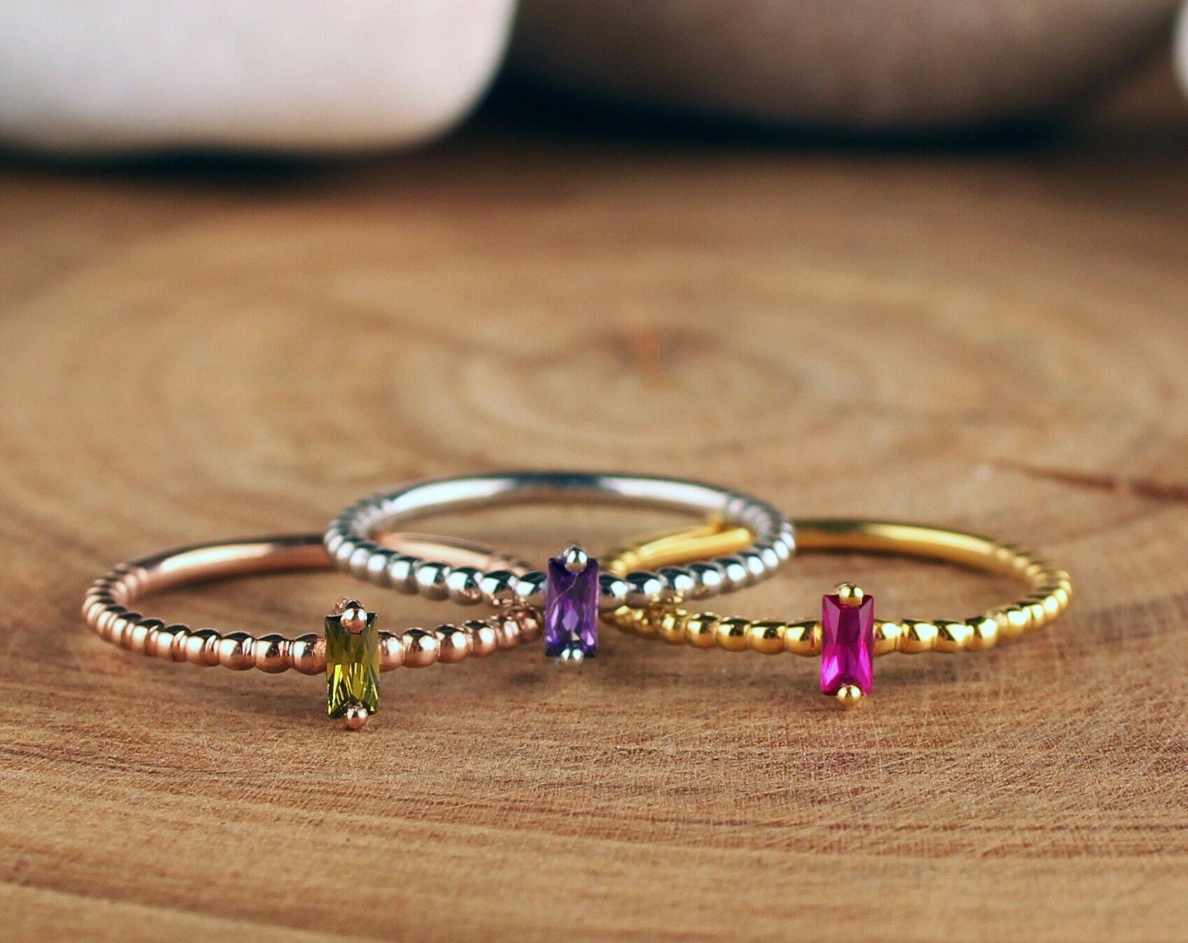 14K Gold Baguette Ruby Ring: Minimalist Stackable Ring - Etsy