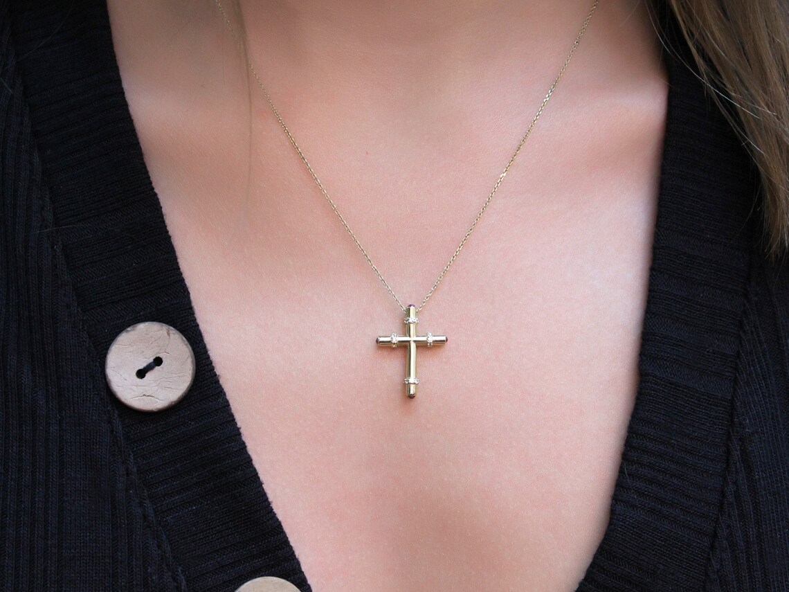 14K Solid Gold / Cross Necklace / Elegant Gold / Cross Pendant - Etsy
