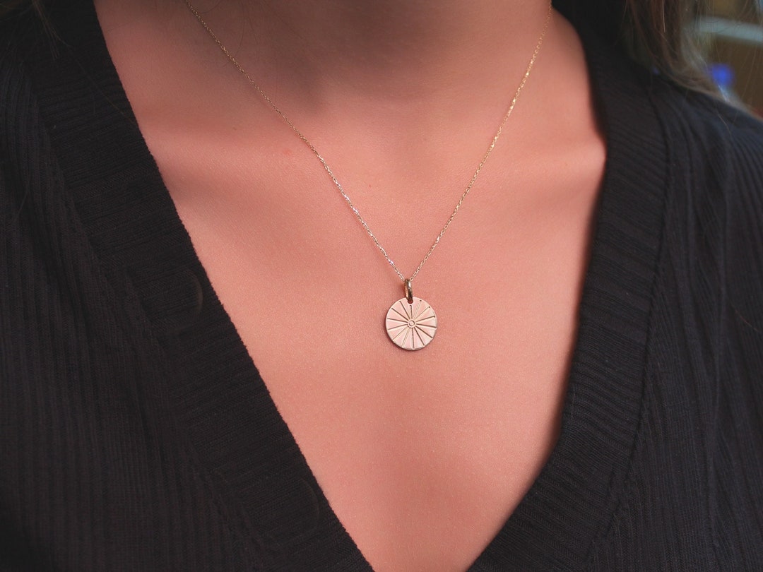 14k 18k Gold Sun Disc Necklace: Personalized Jewelry Gift - Etsy