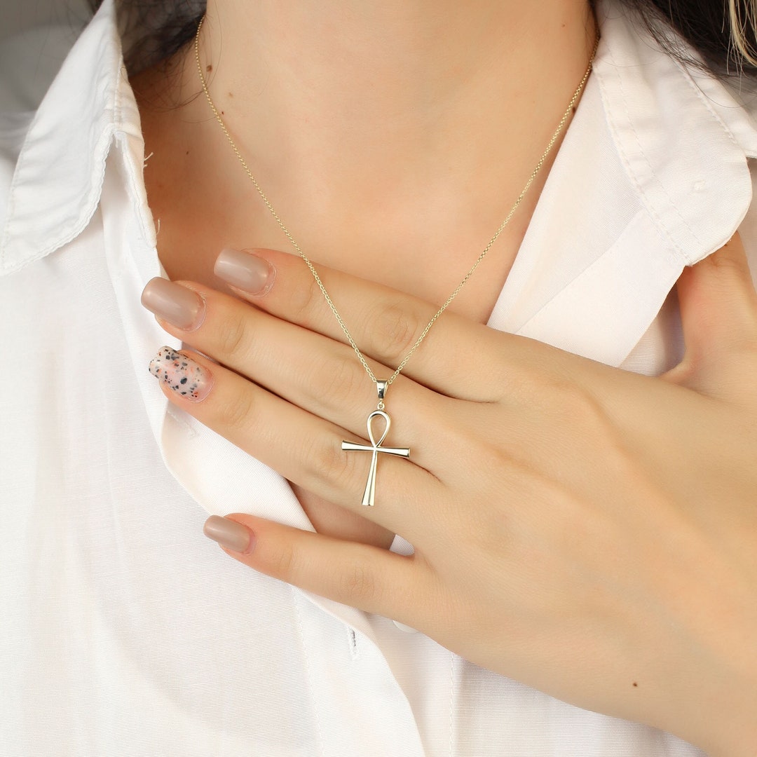 14K Gold Ankh Necklace: Egyptian Nile Key Cross Pendant - Etsy