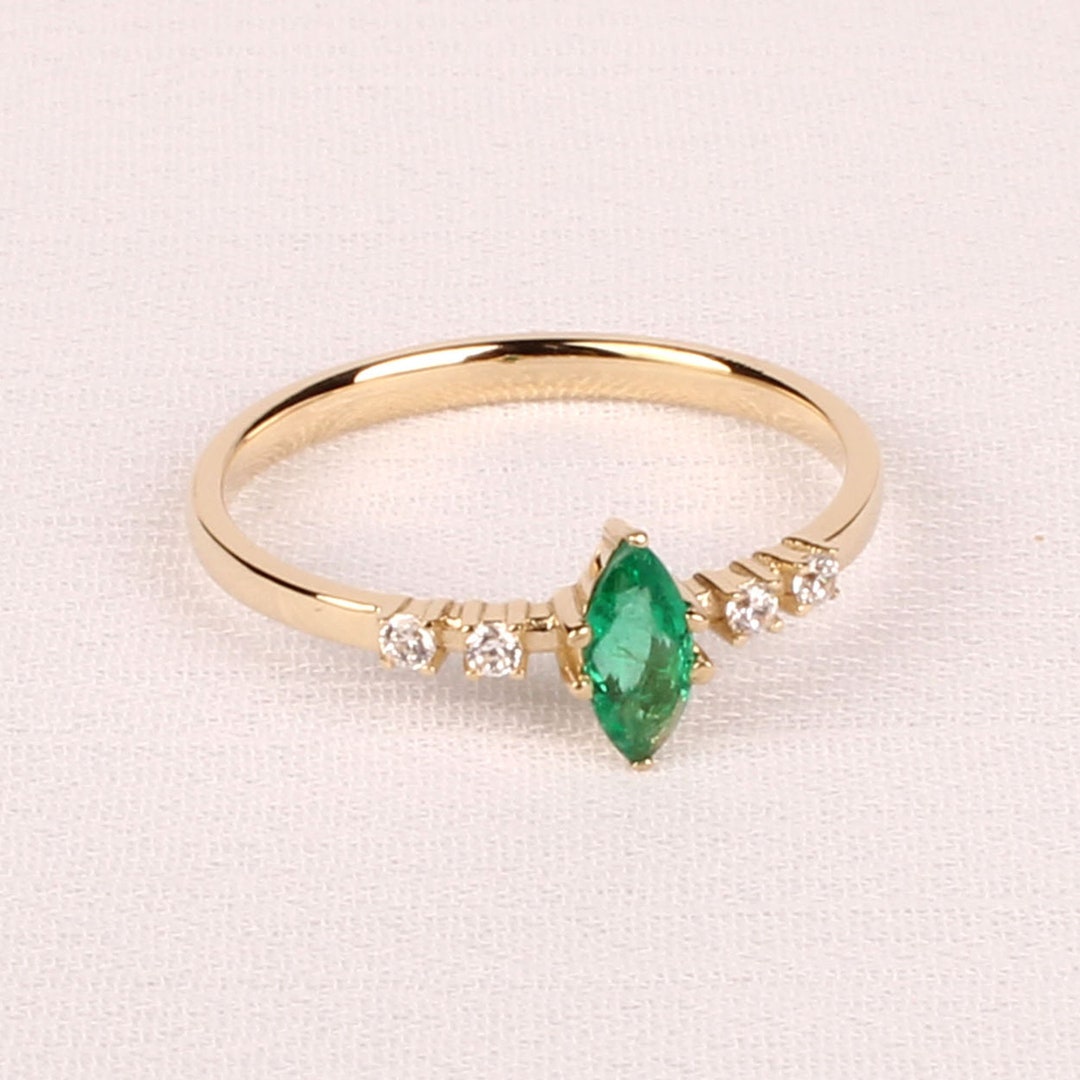 14K Solid Gold Emerald Ring - Markiz Solid Gold - 14K Solid Gold ...