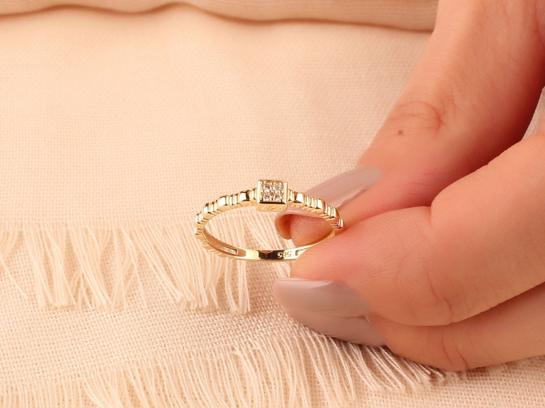14K Solid Gold Diamond Ring: Stacking Promise Ring - Etsy