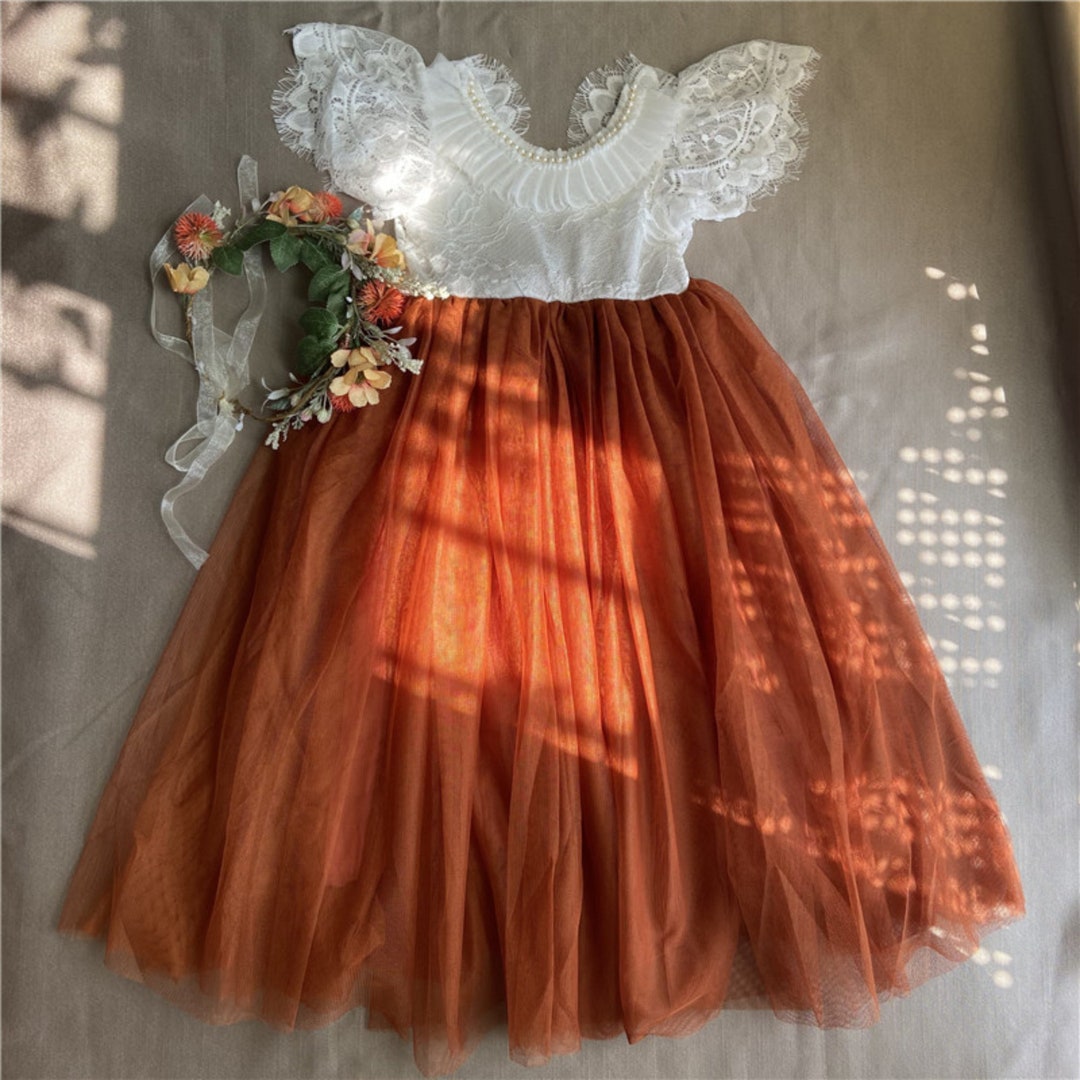 Burnt Orange Flower Girl Dress Lace Flower Girl Dress Rustic - Etsy