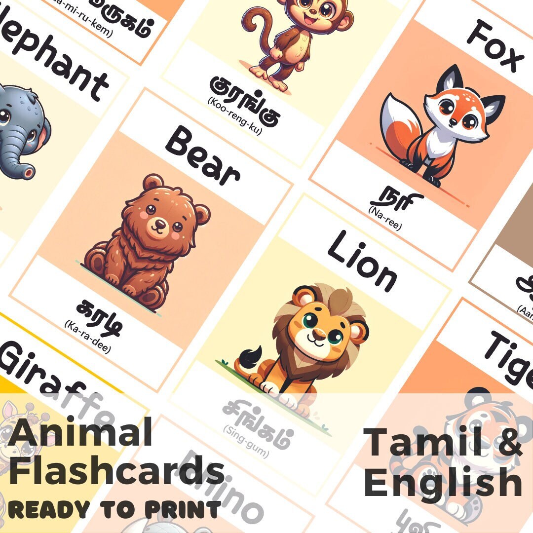 Animal Flashcards - Tamil-english Bilingual Flashcards: Master Language ...
