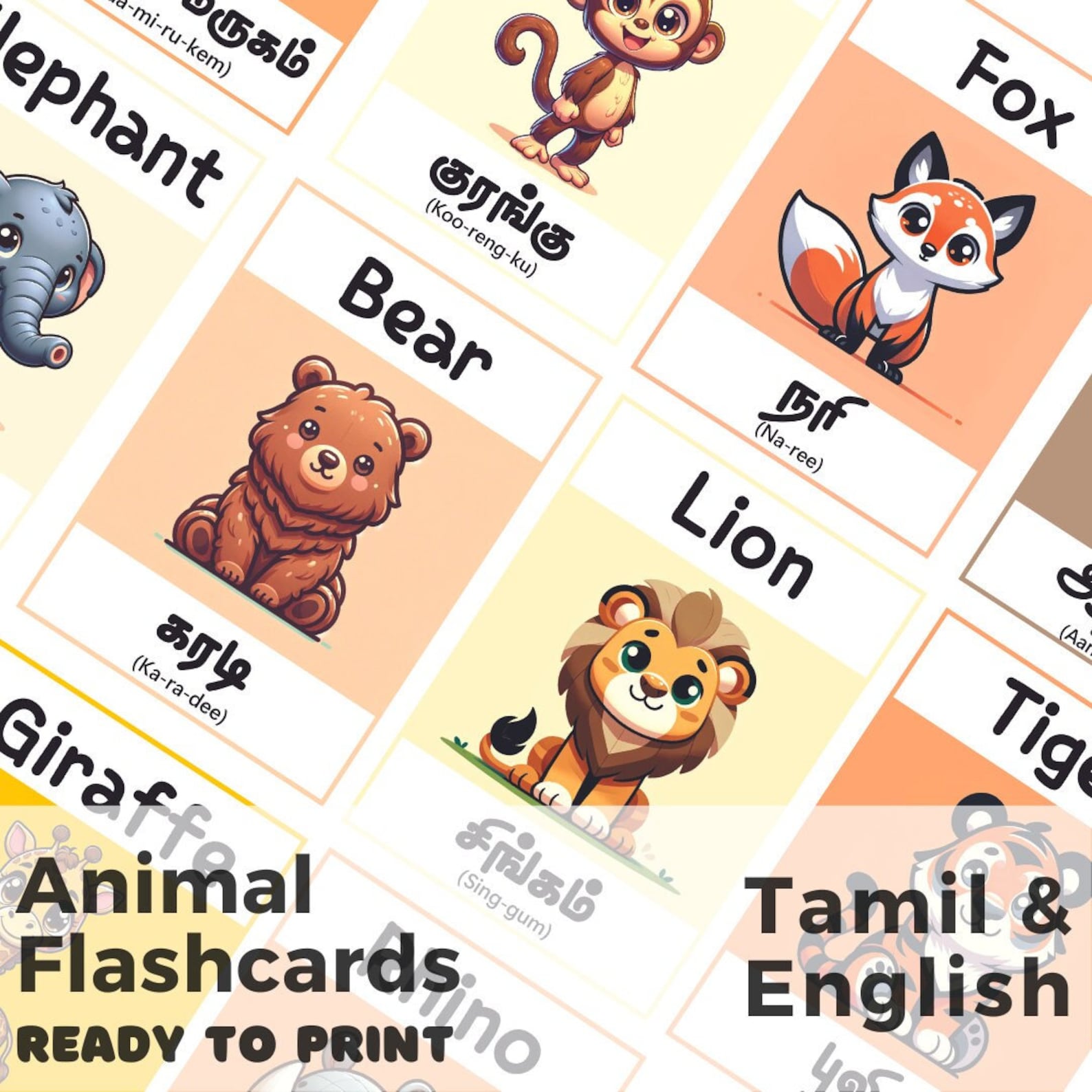 Animal Flashcards - Tamil-english Bilingual Flashcards: Master Language ...