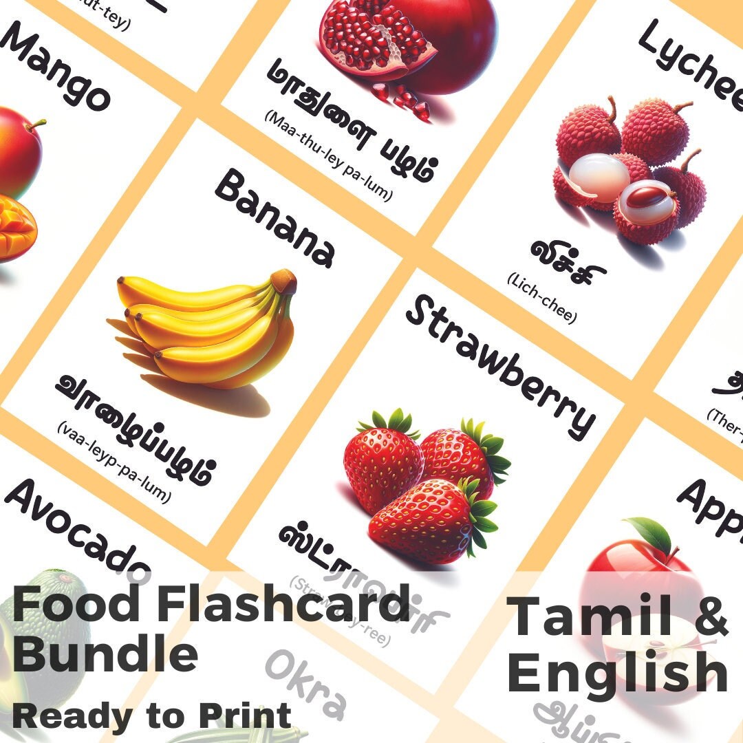 Food Flashcards Two Deck Bundle- Tamil-english Bilingual Flashcards ...