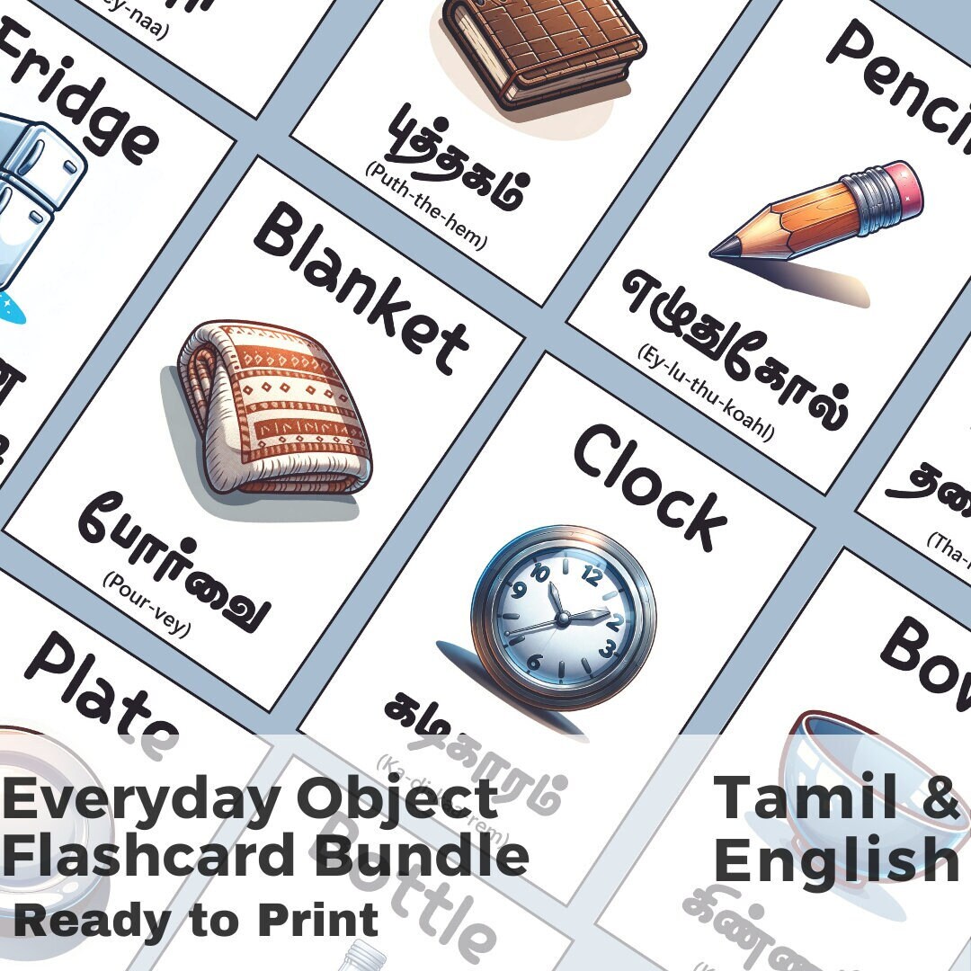 Everyday Objects Two Deck Bundle - Tamil-english Bilingual Flashcards ...