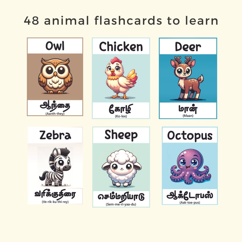 Animal Flashcards - Tamil-english Bilingual Flashcards: Master Language ...
