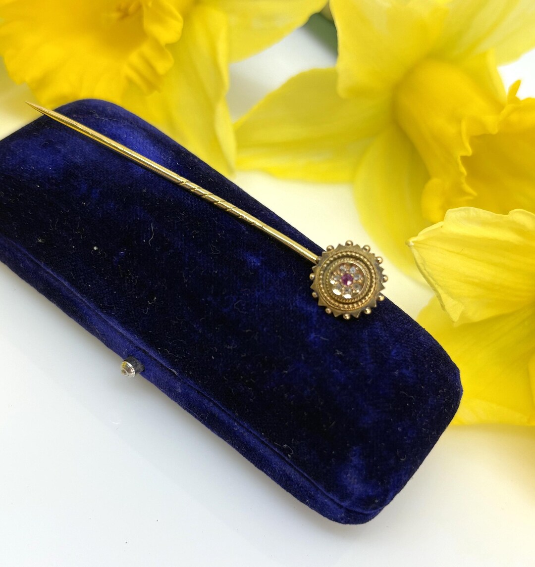 Antique Yellow Gold Diamond & Ruby Stick Pin - Etsy