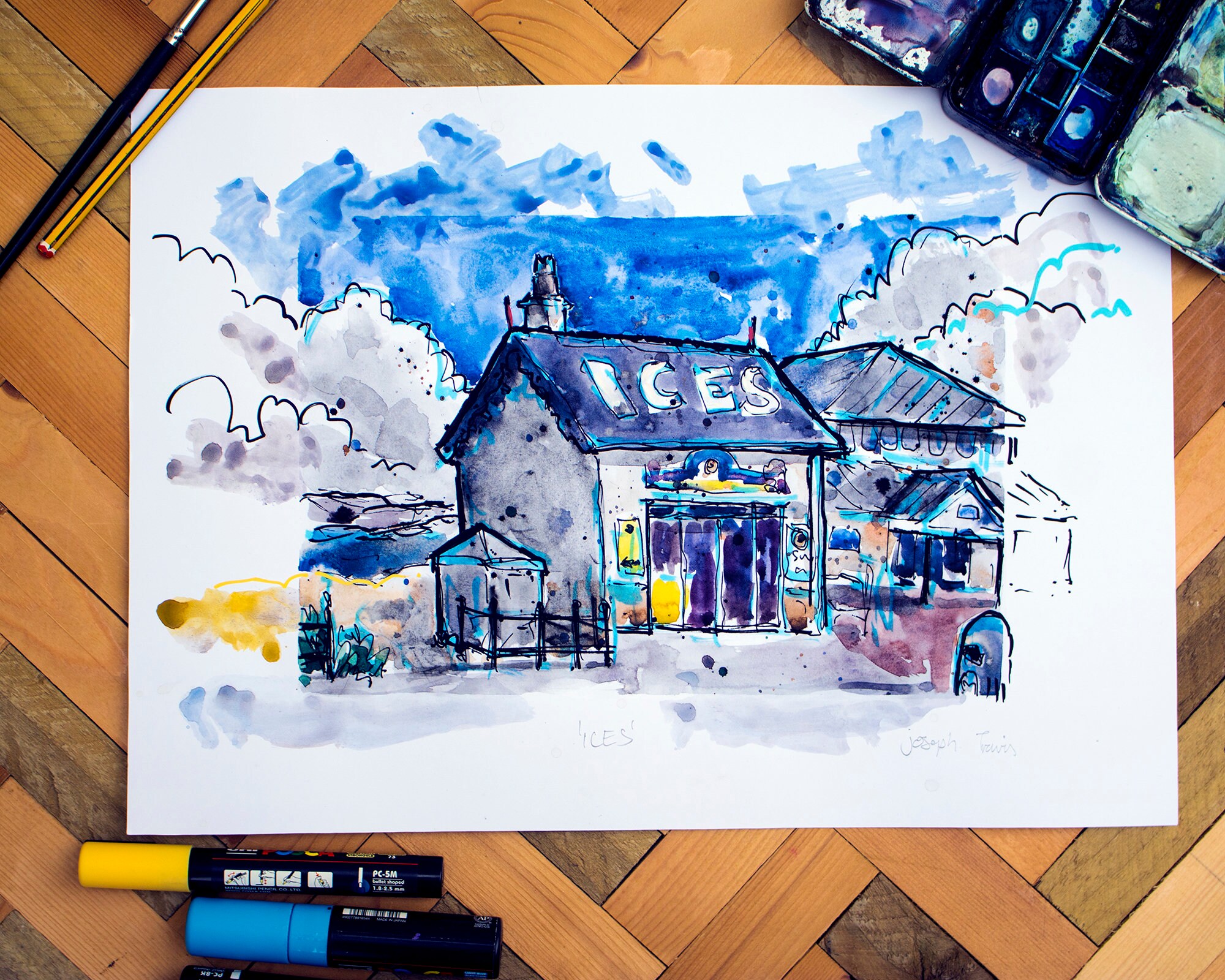 made with posca markers and watercolour paints Embellished print of the ...