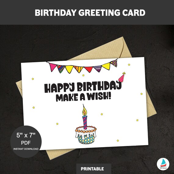 Colorful Cake Birthday Card Kids Happy Birthday Printable | Etsy