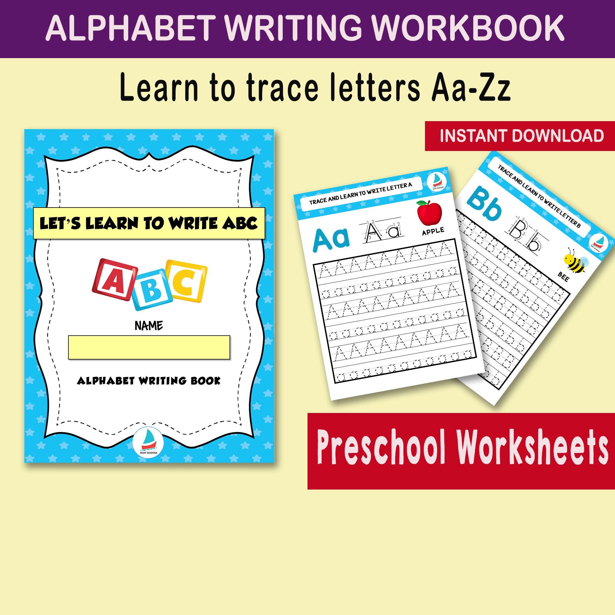 Alphabet Tracing Worksheet Printable Alphabet Writing - Etsy